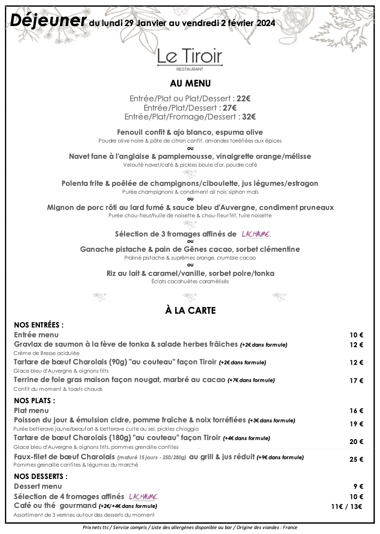 Nos Menus | Le Tiroir